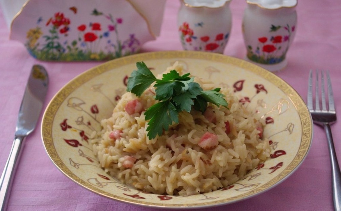 Risotto su rūkyta krūtinėle - Receptas su nuotraukomis